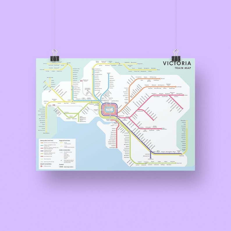 Victoria Melbourne Metro and Regional Train Map Print Card & - Etsy ...