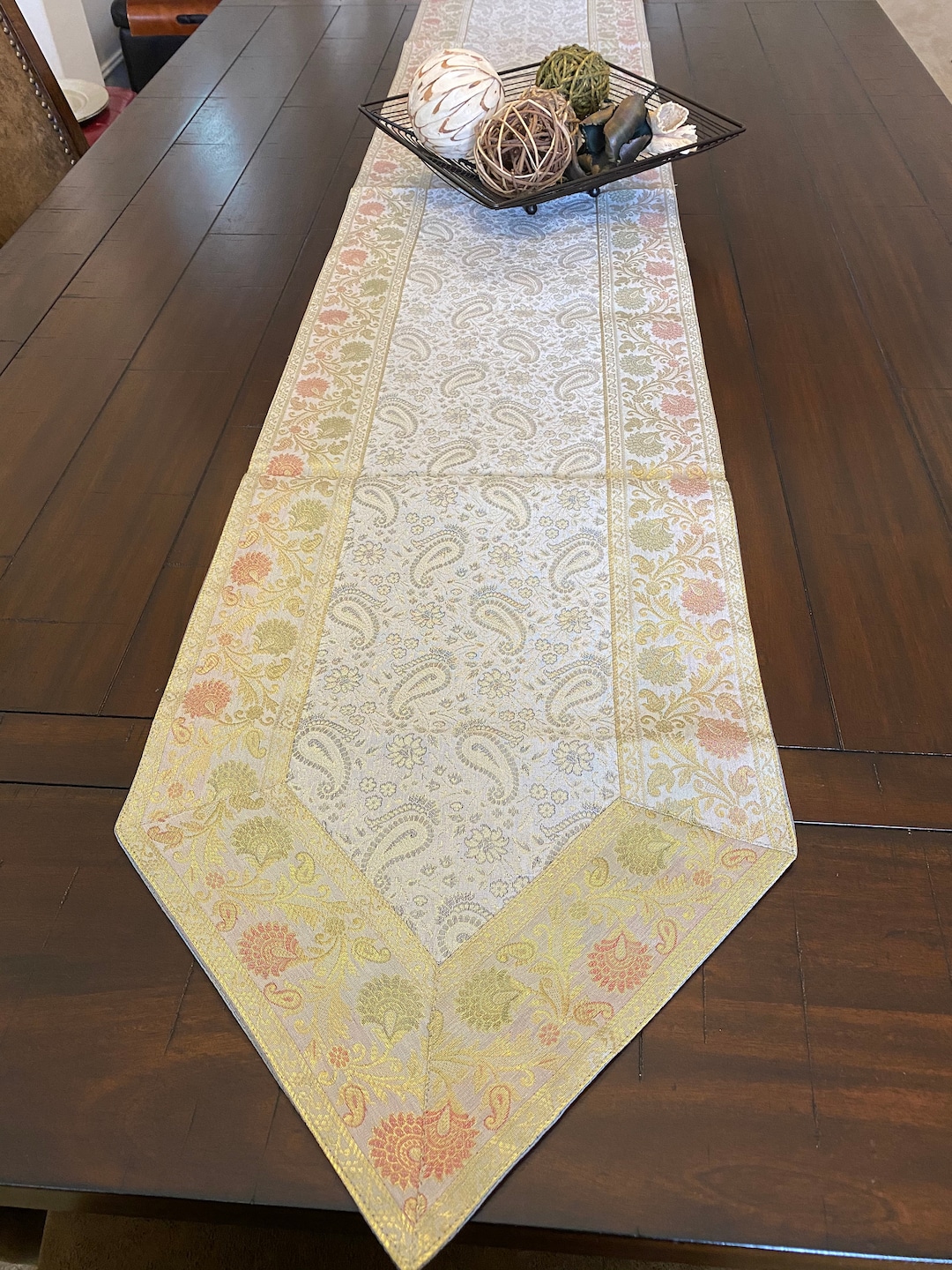 Table Runner Silver Brocade Runner Silk Formal Dining Decor 80 Inch ...