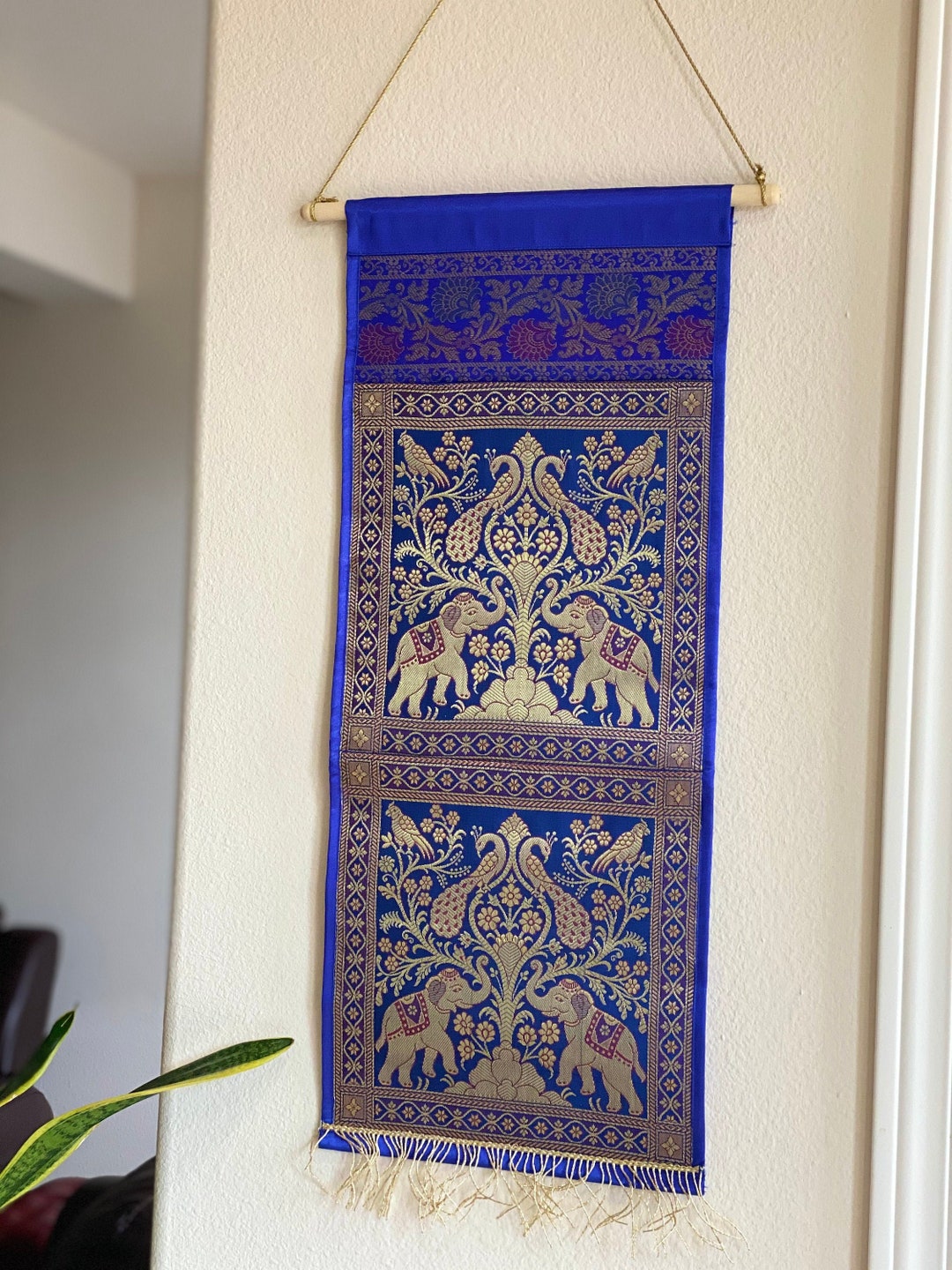 Wall Decor Blue Wall Hanging Decorative Organizer Mail Holder Silk ...