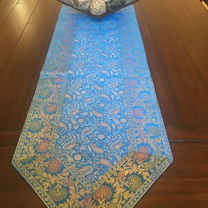 Blue Table Runner Silk Table Decor Brocade 80 Inch Runner Formal Runner ...