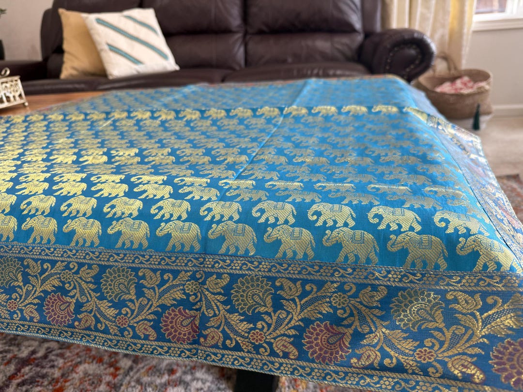 Elephant Brocade Square Tablecloth, Indian Puja Cloth, Altar Tapestry ...