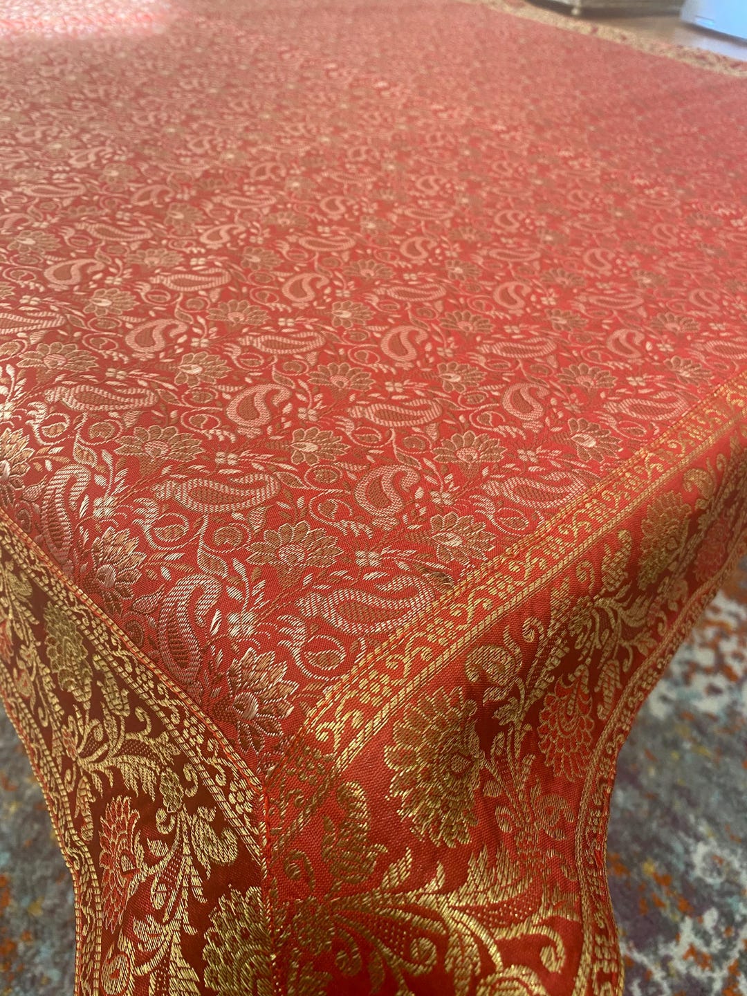 Red Brocade Table Cloth, Indian Paisley, Temple Cloth (40x40 Inches) - Etsy