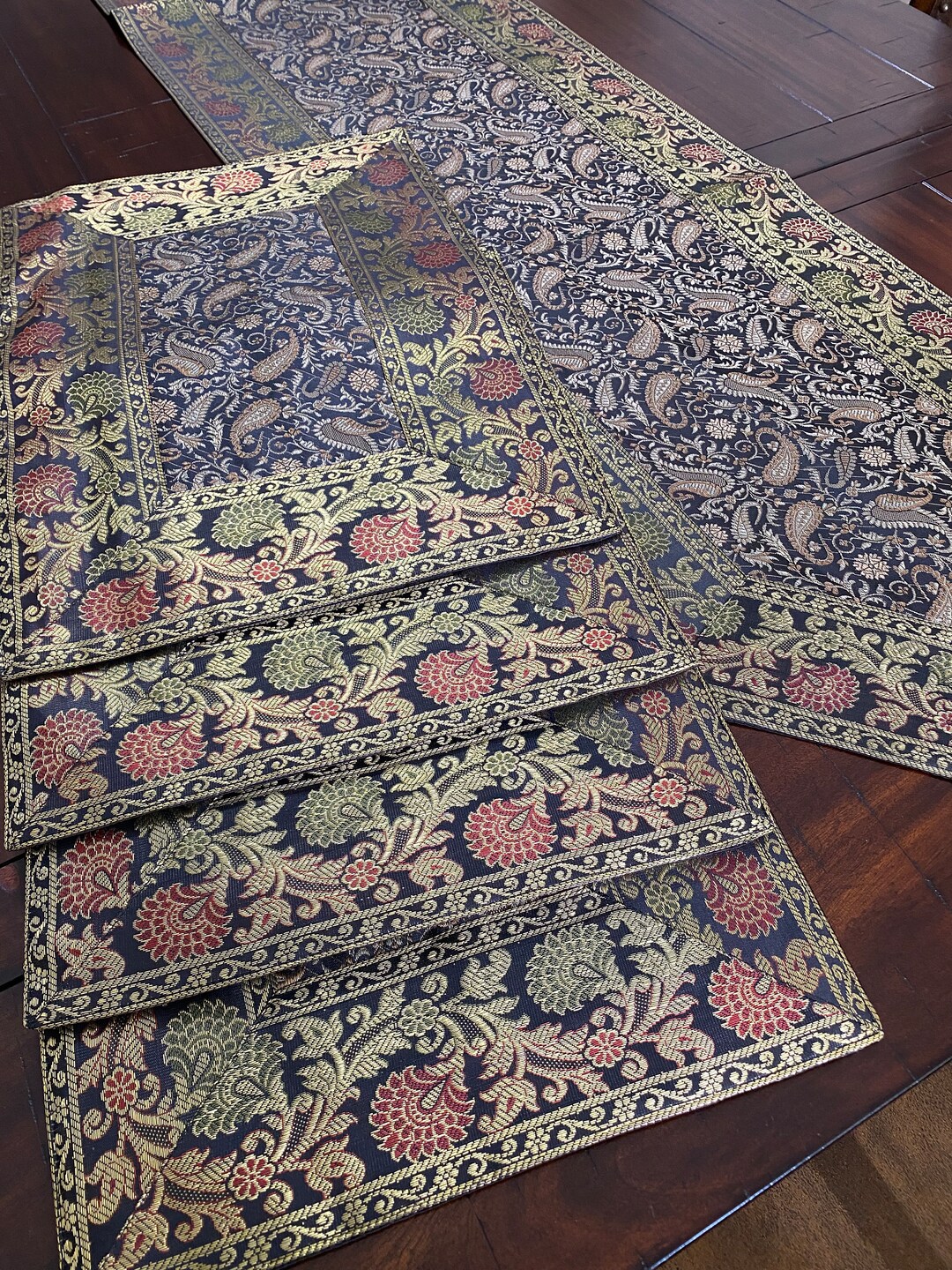 Dining Table Decor Set Table Runner and 4 Table Place Mat Brocade ...