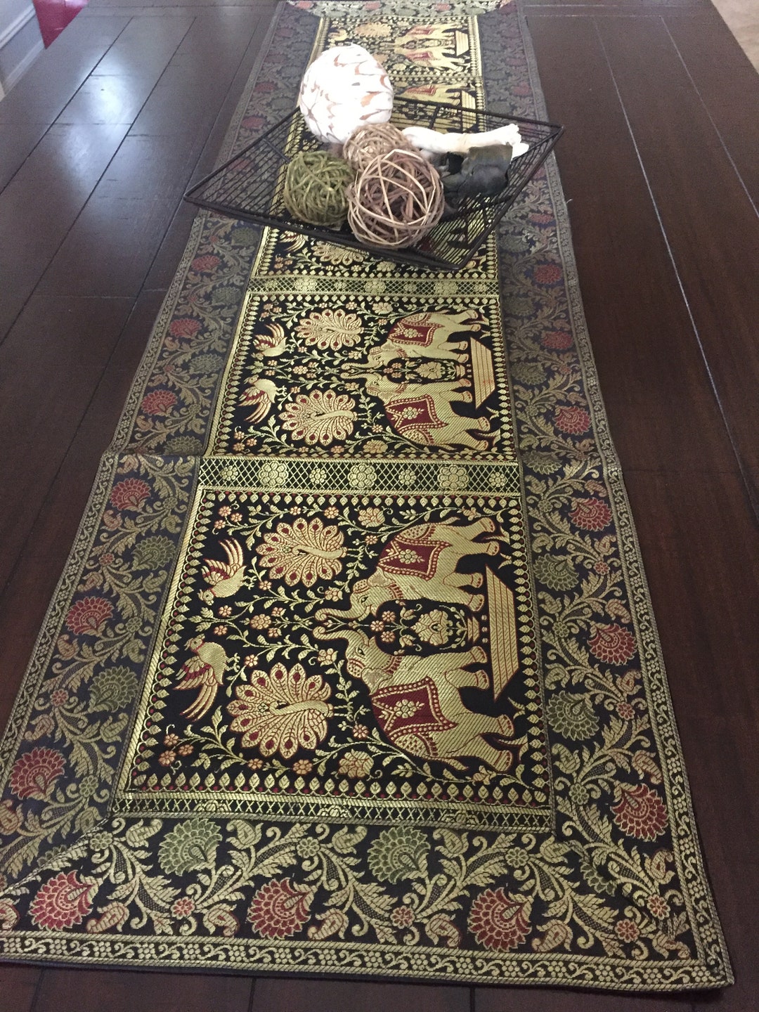 Table Runner Silk Tapestry Brocade Runner 60 Inch 70 Inch Runner Black ...