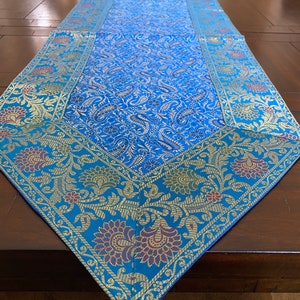 Blue Table Runner Silk Table Decor Brocade 80 Inch Runner Formal Runner ...