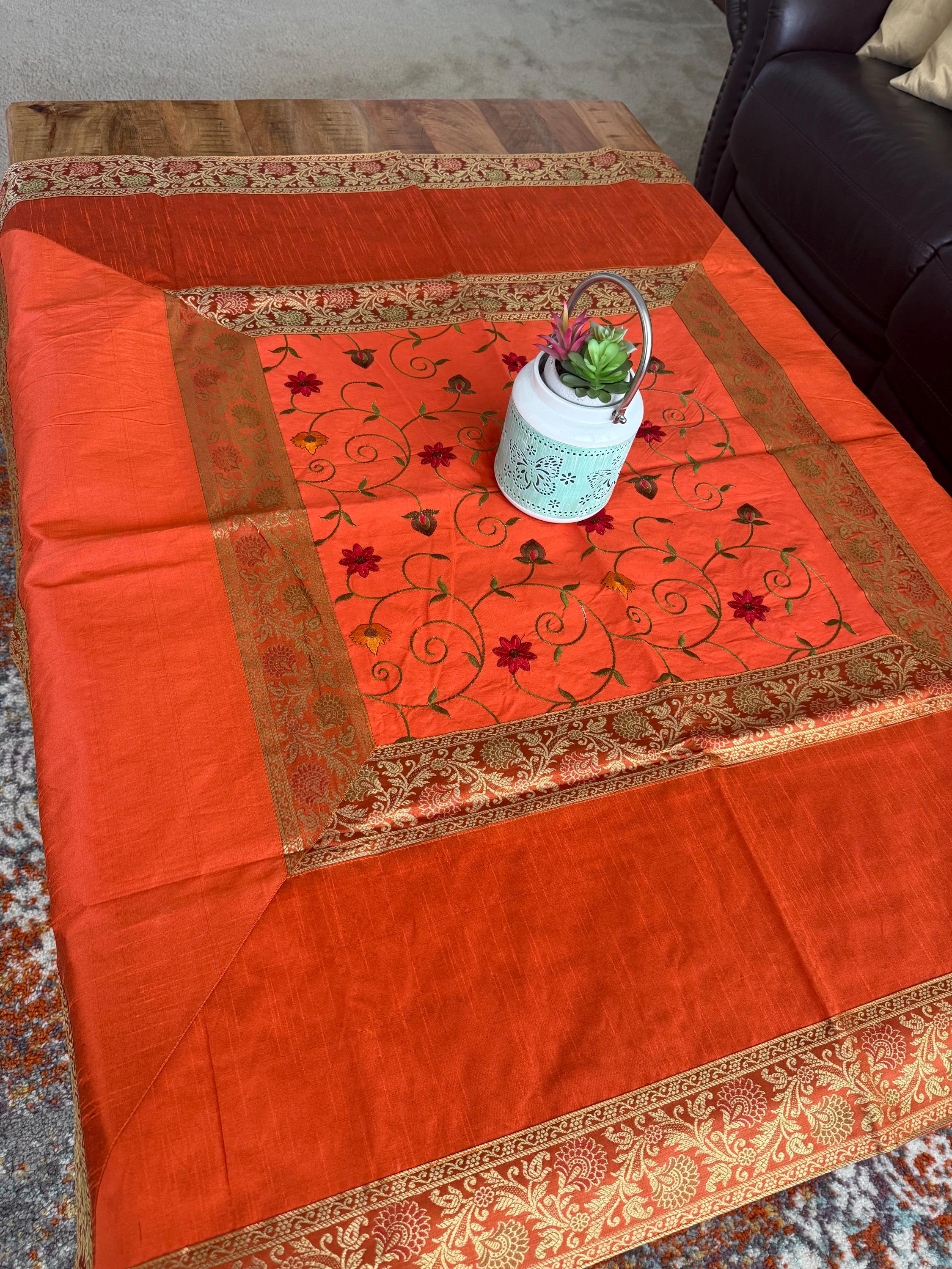 Orange Table Cloth Table Cover Silk Tapestry 50 Inch Square Puja Cloth ...