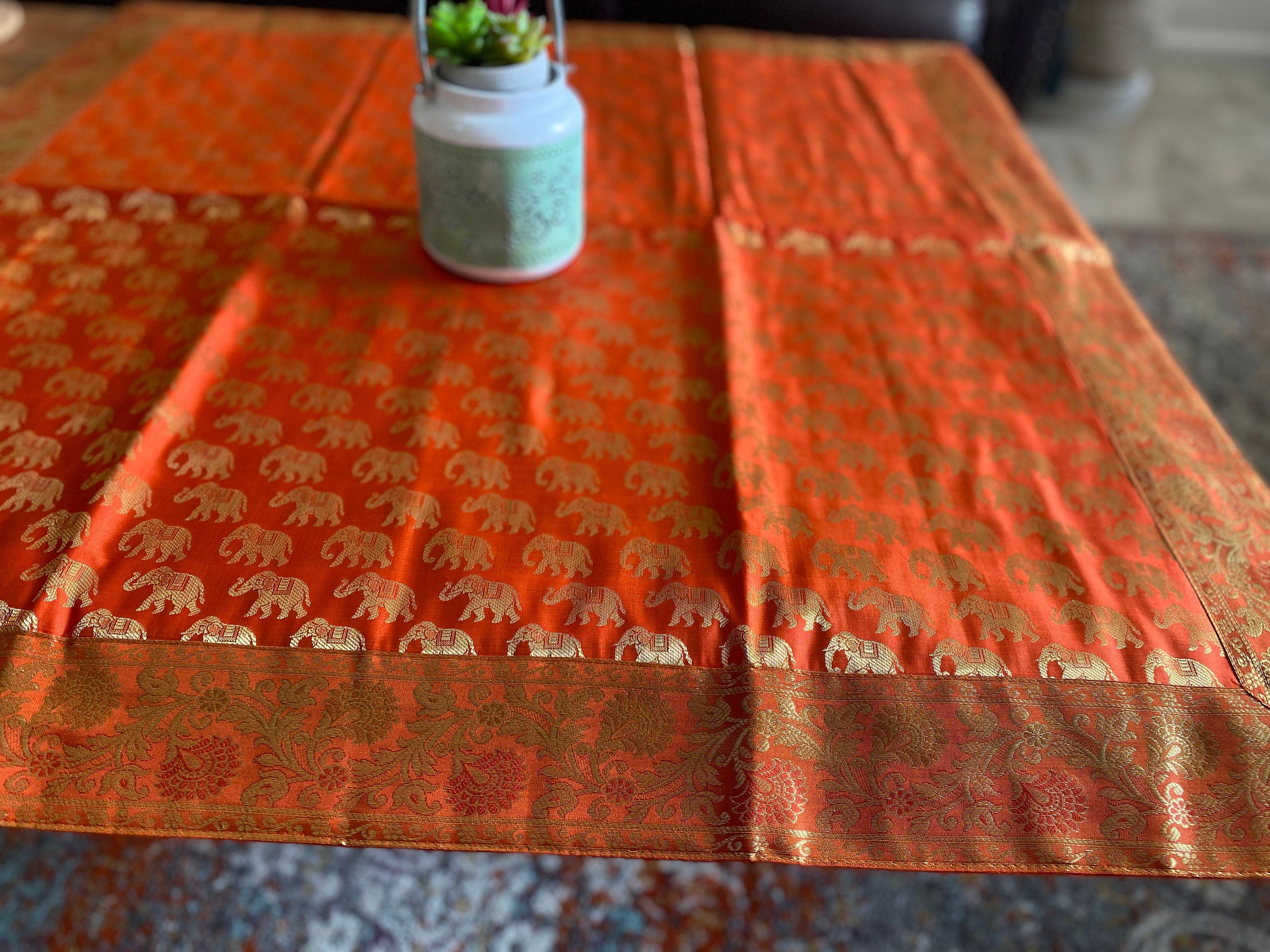Orange Table Cloth Elephant Table Cover Wall Tapestry Silk - Etsy
