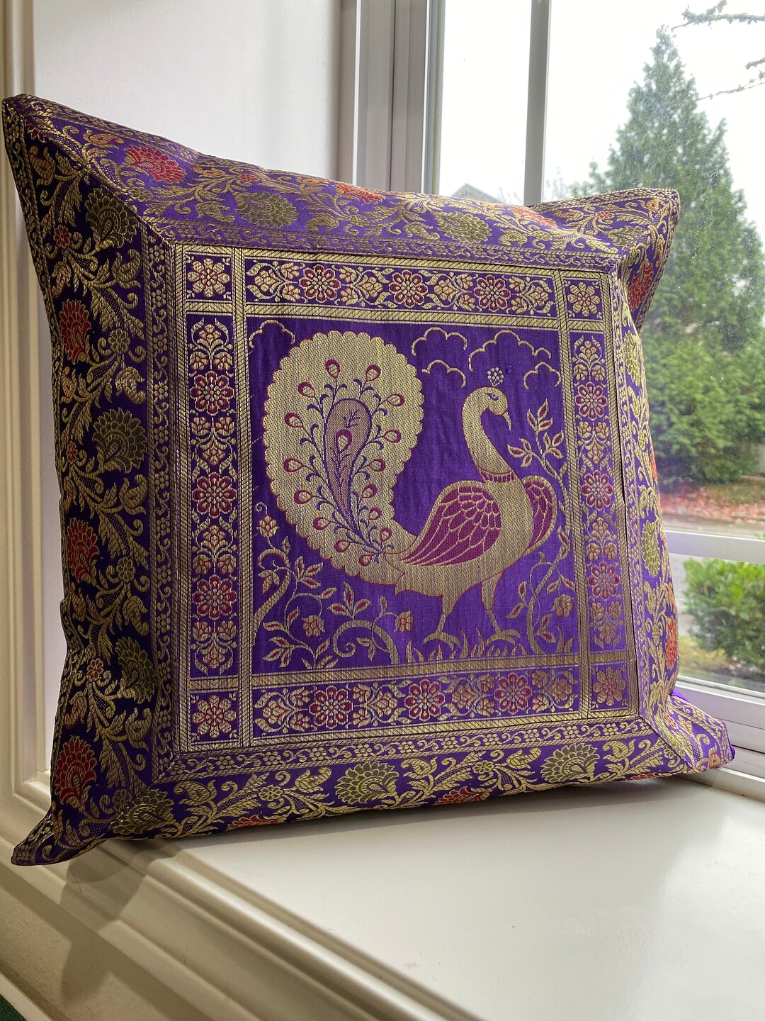 Decorative Pillow Cover Purple Pillow Cases Cushion Cover Silk Brocade ...