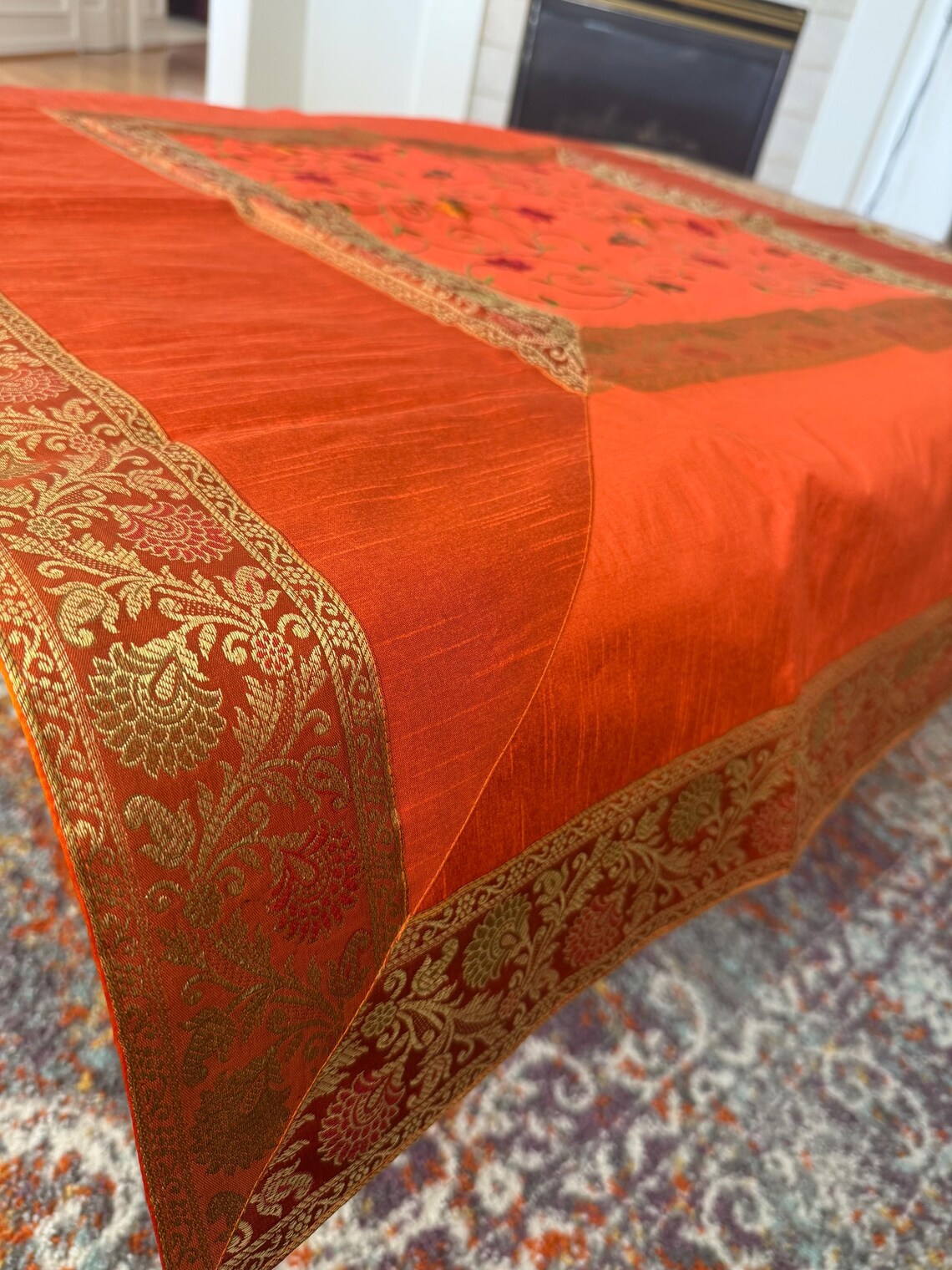 Orange Table Cloth Table Cover Silk Tapestry 50 Inch Square Puja Cloth ...