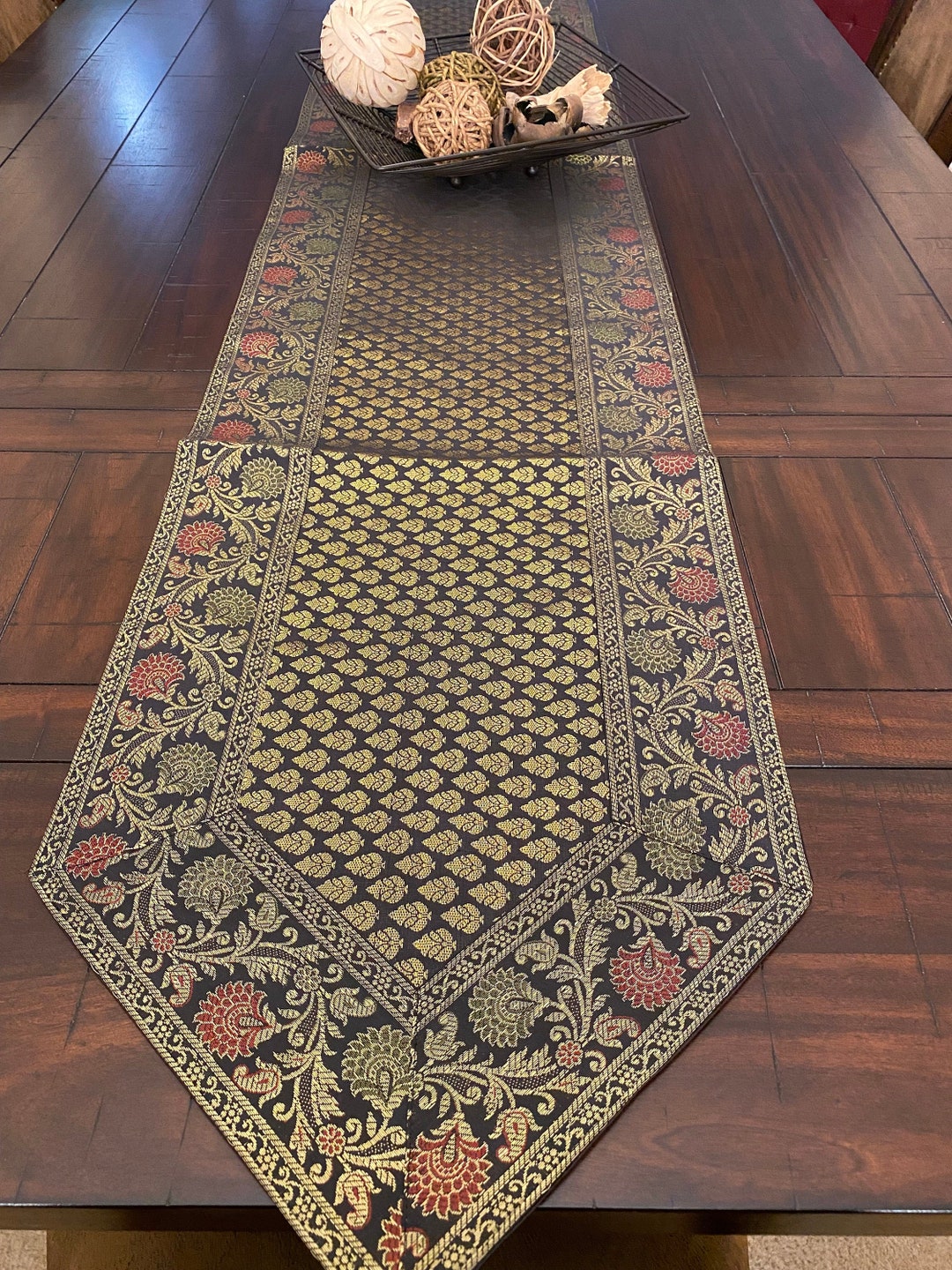 Table Runner Black Brocade 14 X 80 Inch Runner Silk Table Runner Black ...