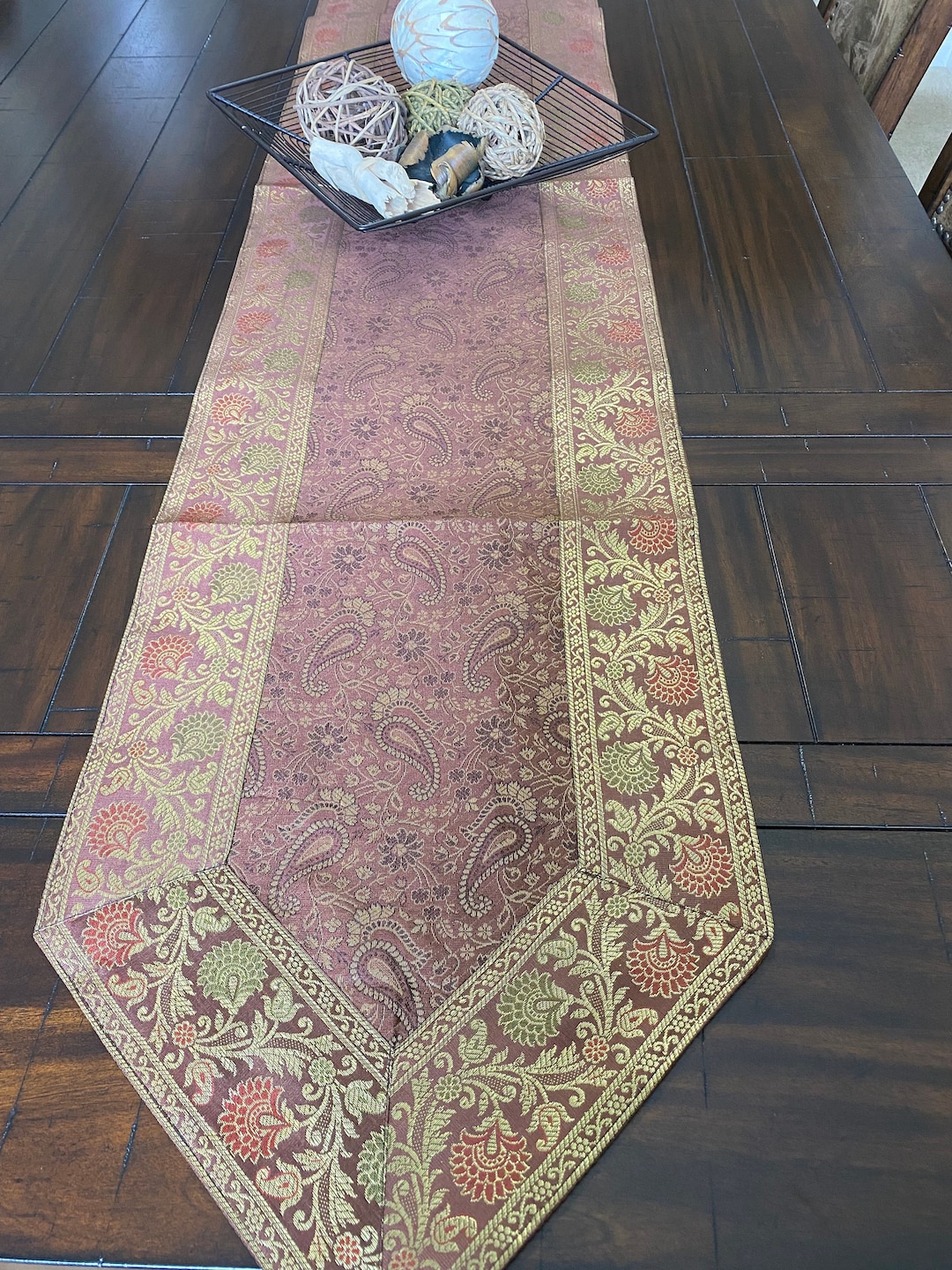 Hand-loomed Brocade Table Runner: Brown, Gold Paisley Design - Etsy