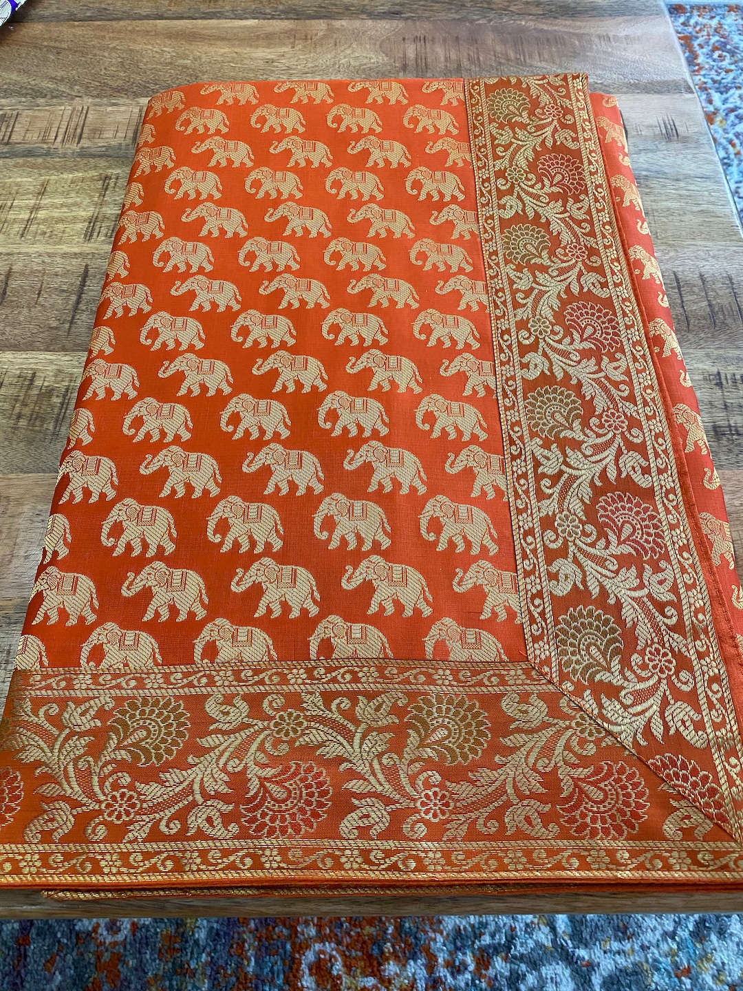 Orange Table Cloth, Elephant Table Cover, Wall Tapestry, Silk, 40 X 40 ...