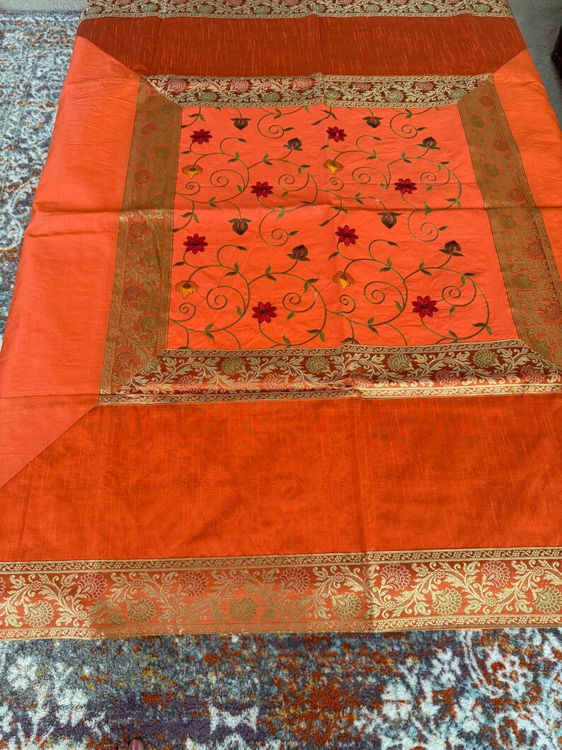 Orange Table Cloth Table Cover Silk Tapestry 50 Inch Square Puja Cloth ...
