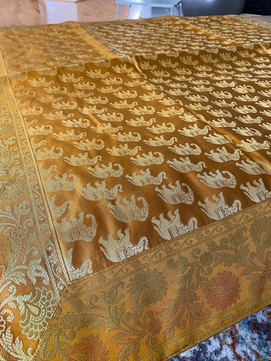 Table Cloth Gold Square Table Cover Elephant Wall Tapestry Silk Coffee ...