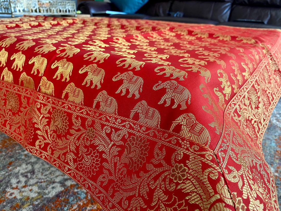 Red Table Cloth Square Table Cover Elephant Wall Tapestry 40 X 40 Inch ...