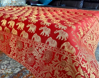 Orange Table Cloth Table Cover Silk Tapestry 50 Inch Square Puja Cloth ...