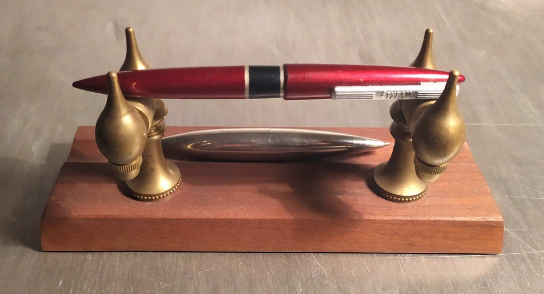 Vintage Desk Pen Holder Brass and Wood Fine Desk Pen Holder Brass and ...