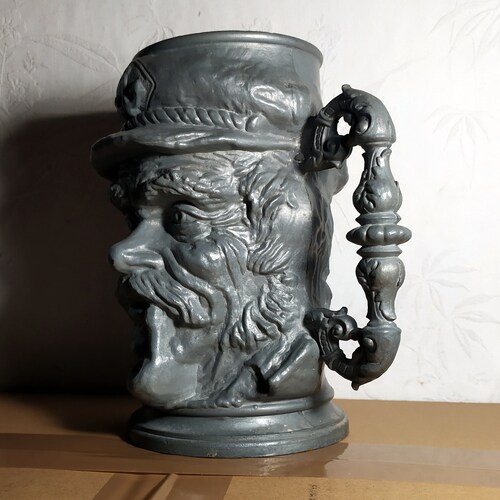 Rare Mug Regulates Tinplate Face Bust Sailor Sea Bass With Pipe Captain 19th Century Over the 