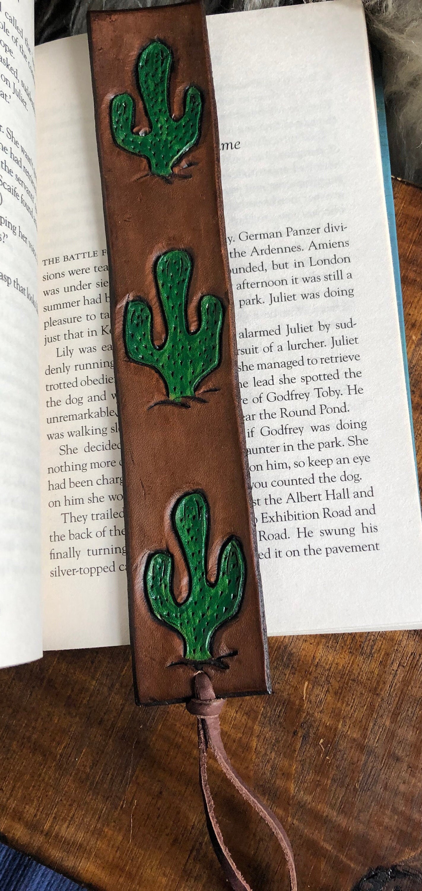 Cactus Leather Bookmark, Tooled Cactus Bookmark, Page Marker ...