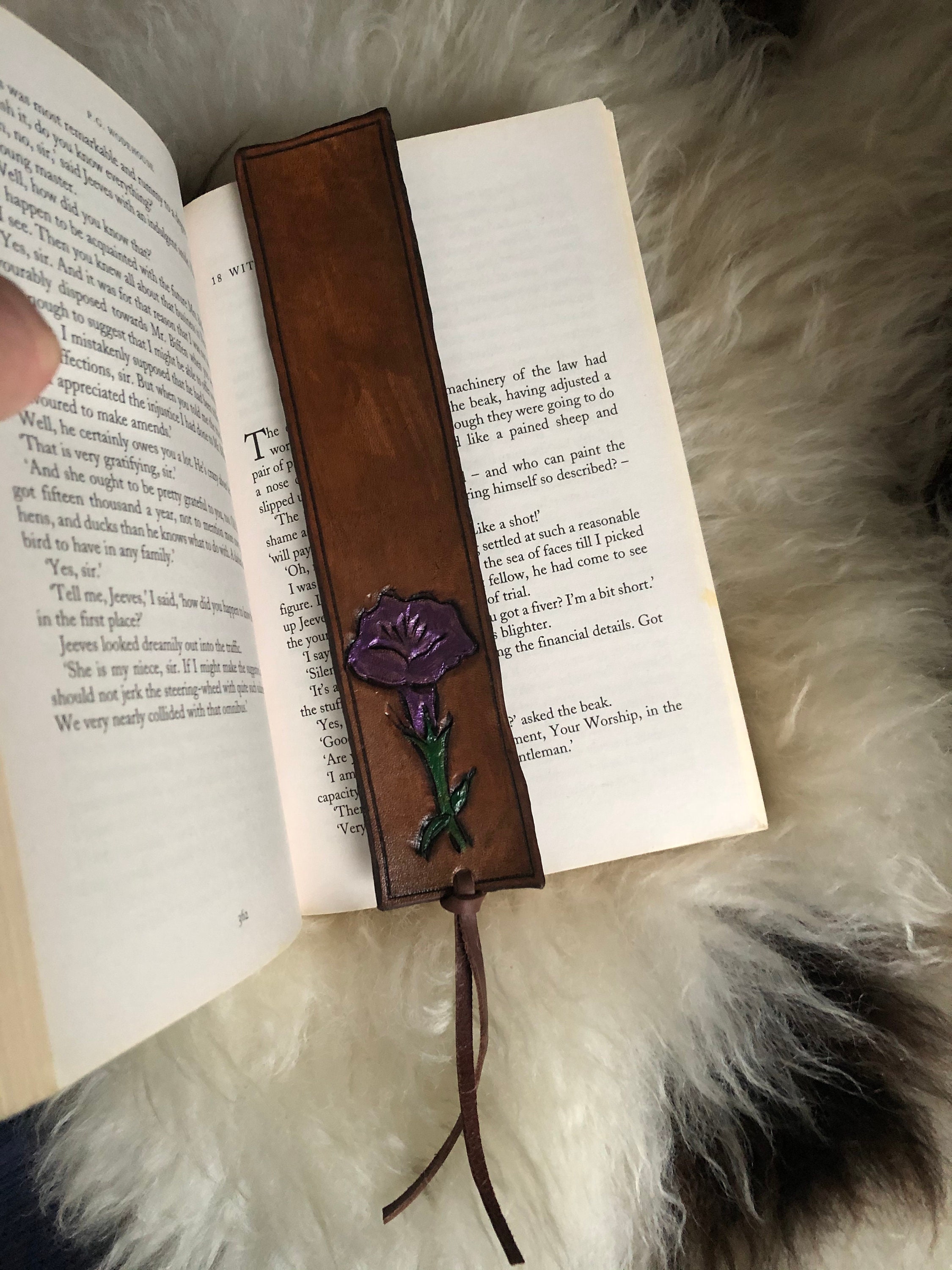 Leather Purple Flower Bookmark Tooled Flower Bookmark Page - Etsy UK