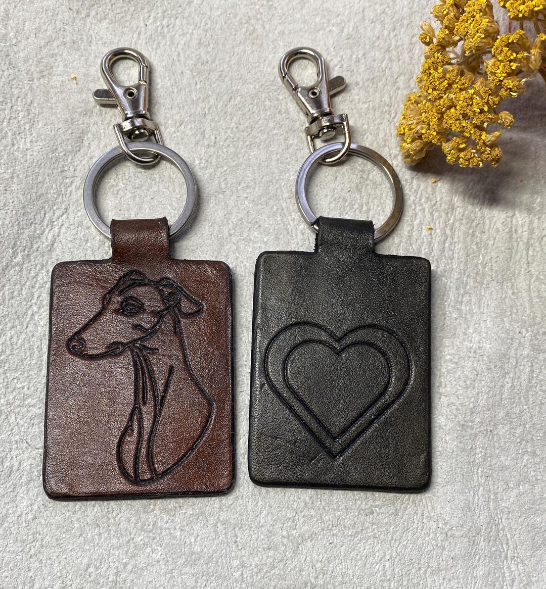 Genuine Leather Keyring With Whippet Engraving, Leather Keychain, Bag ...