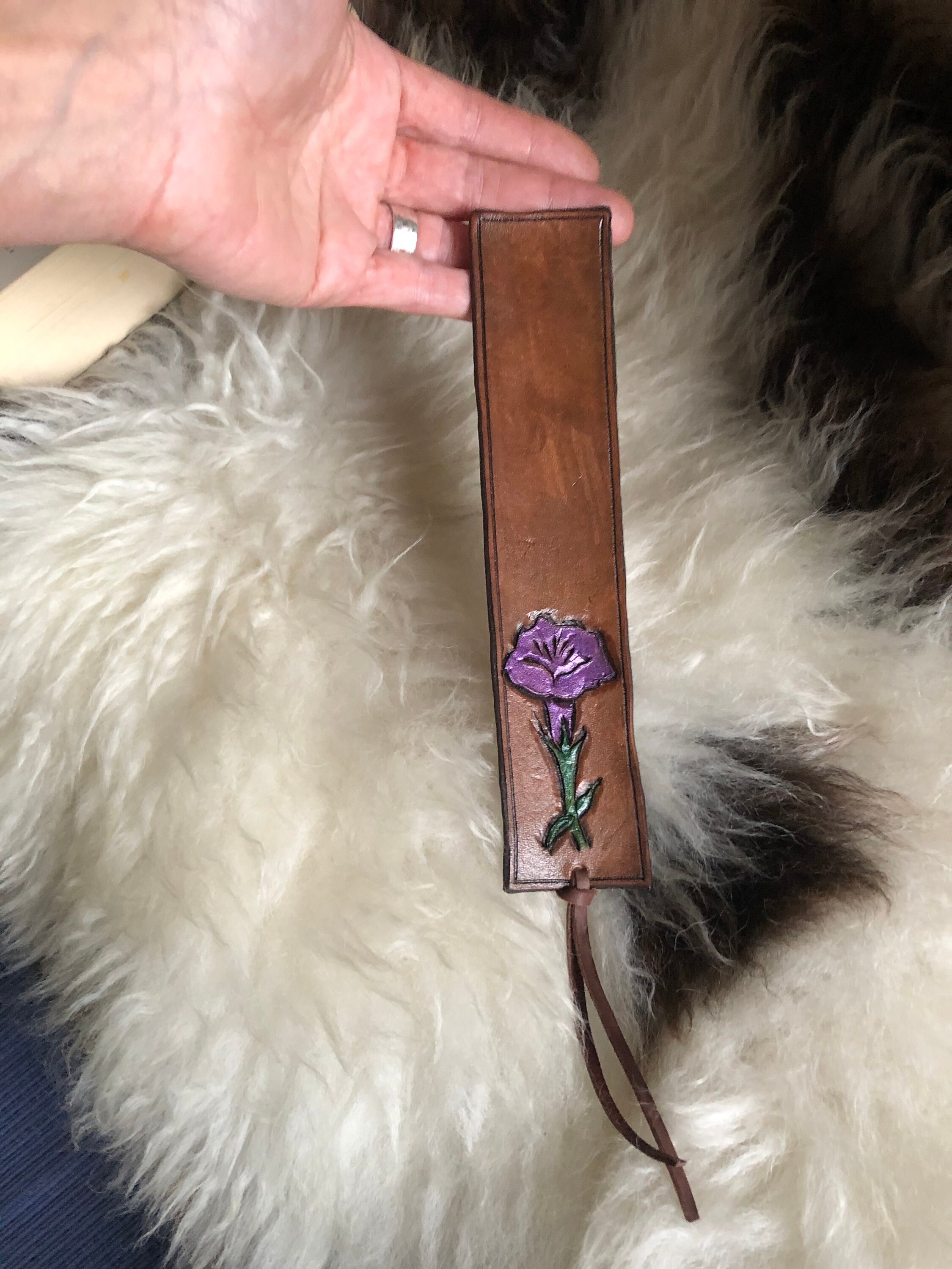 Leather Purple Flower Bookmark Tooled Flower Bookmark Page - Etsy UK