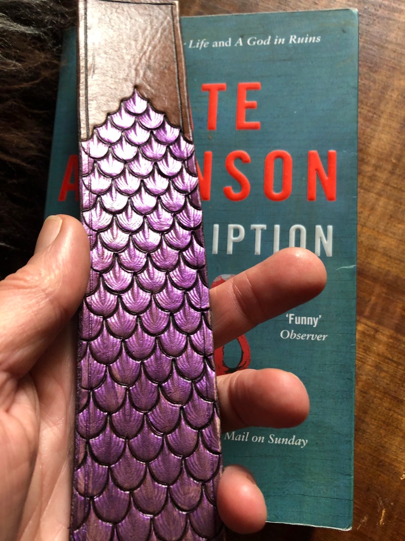 Leather Bookmark, Custom Hand Tooled Dragon Scale / Fish Scale /mermaid ...
