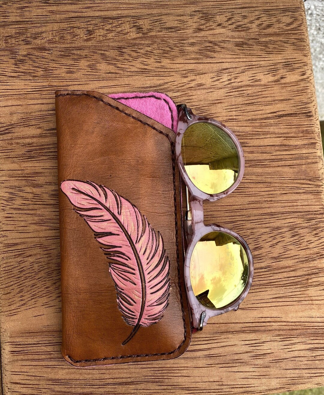 Sunglass Spectacle Case, Brown Leather Glasses Pouch, Personalised ...