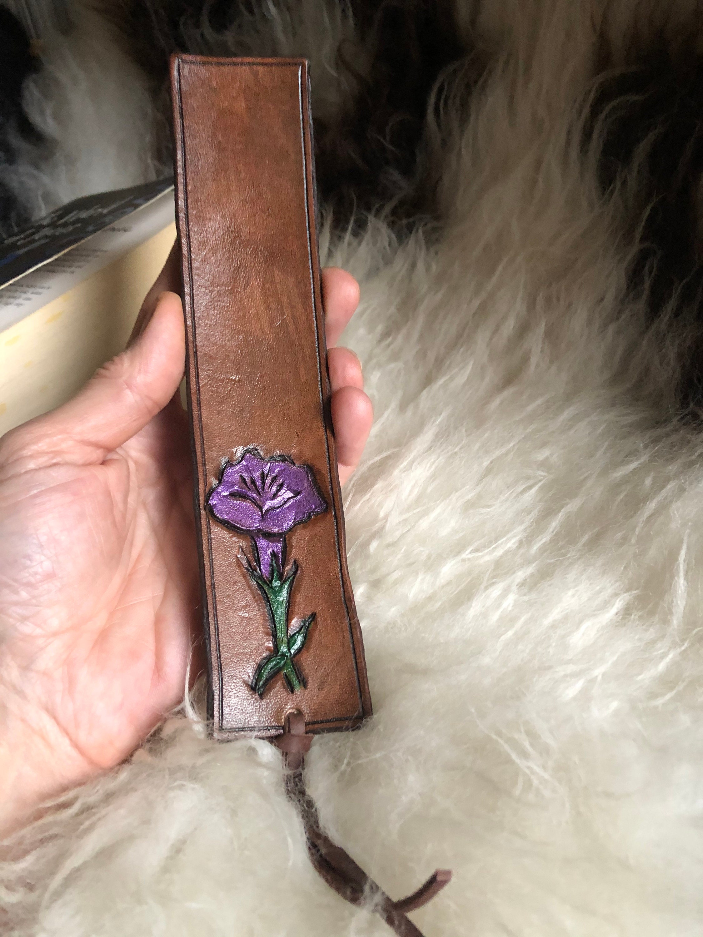 Leather Purple Flower Bookmark Tooled Flower Bookmark Page - Etsy UK