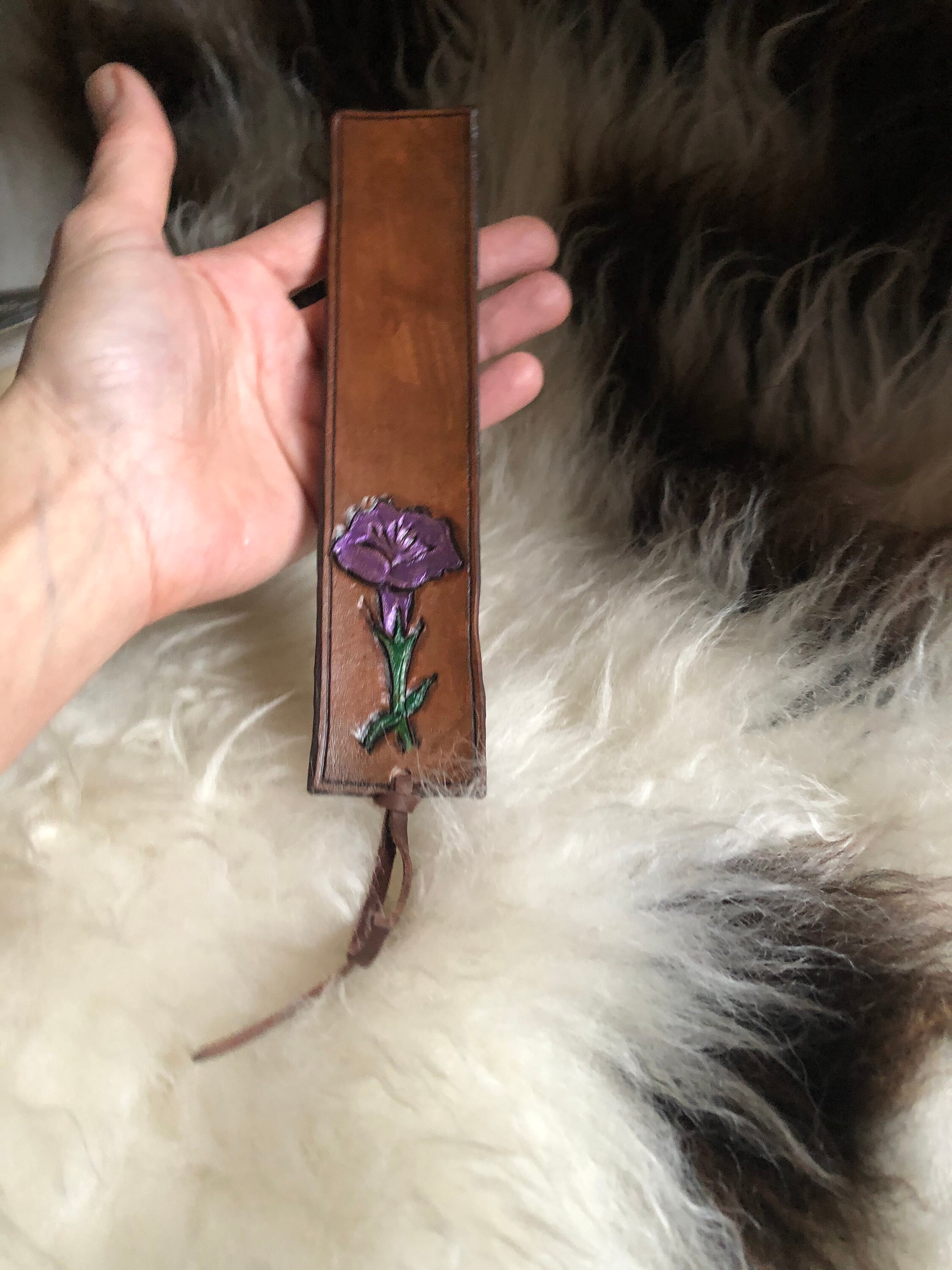 Leather Purple Flower Bookmark Tooled Flower Bookmark Page - Etsy UK