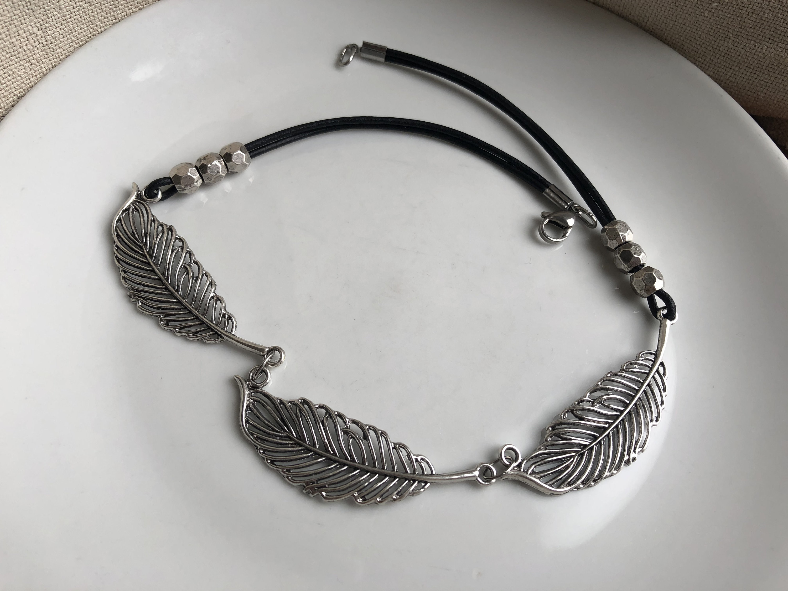 Big Feather Choker Necklace, Silver Feathers Necklace, Silver Feather ...