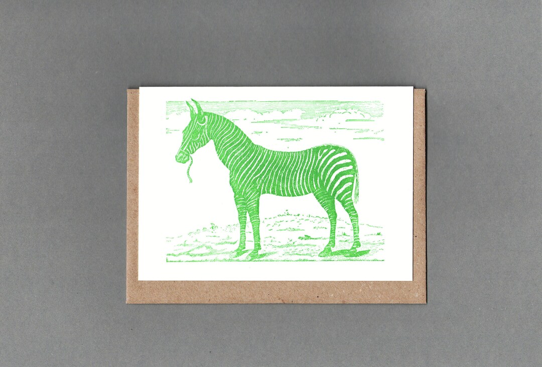 Zebra. Birthday or Greetings Card. Letterpress Card. Historical Print ...