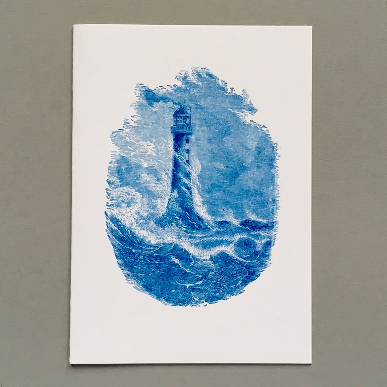 Lighthouse. Bell Rock Lighthouse in a Storm. Letterpress Card ...