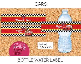 Cars Birthday Party Bottle Label Race Cars Water Bottle Wrapper Label ...