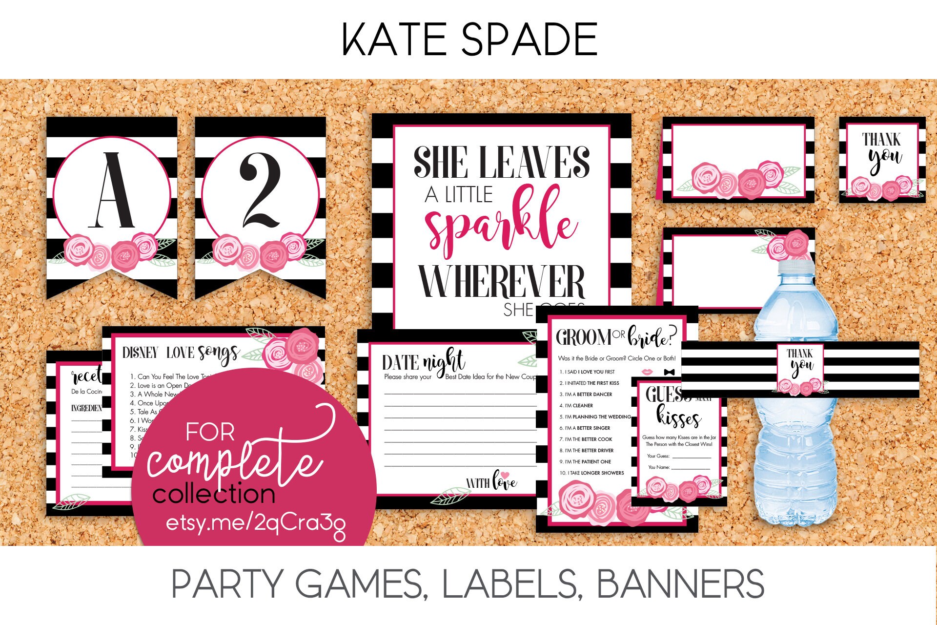 Kate Spade / Food Label, Water Label, Square Label, Party Sign ...