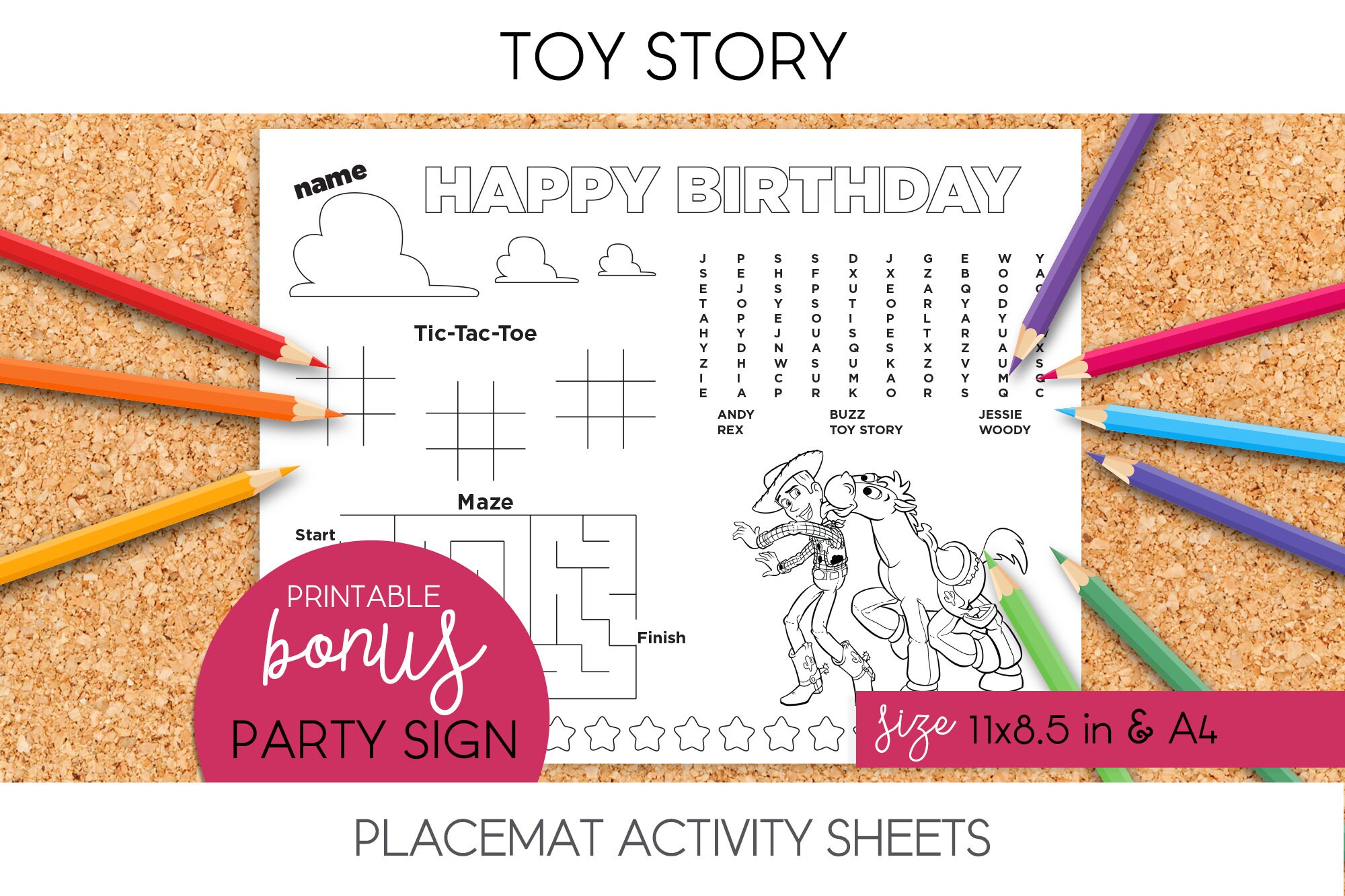 Toy Story / Activity Placemat Coloring Placemat Party Games - Etsy