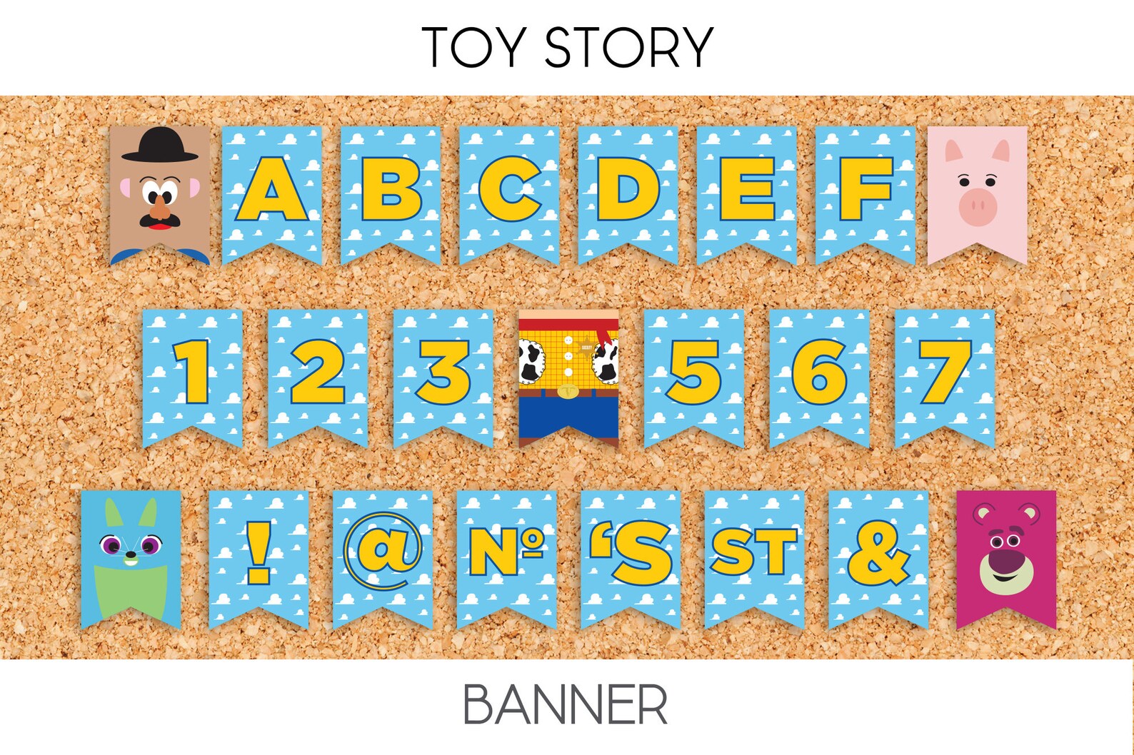Toy Story/ Party Banner, Banner Alphabet A-Z, Characters and Numbers ...