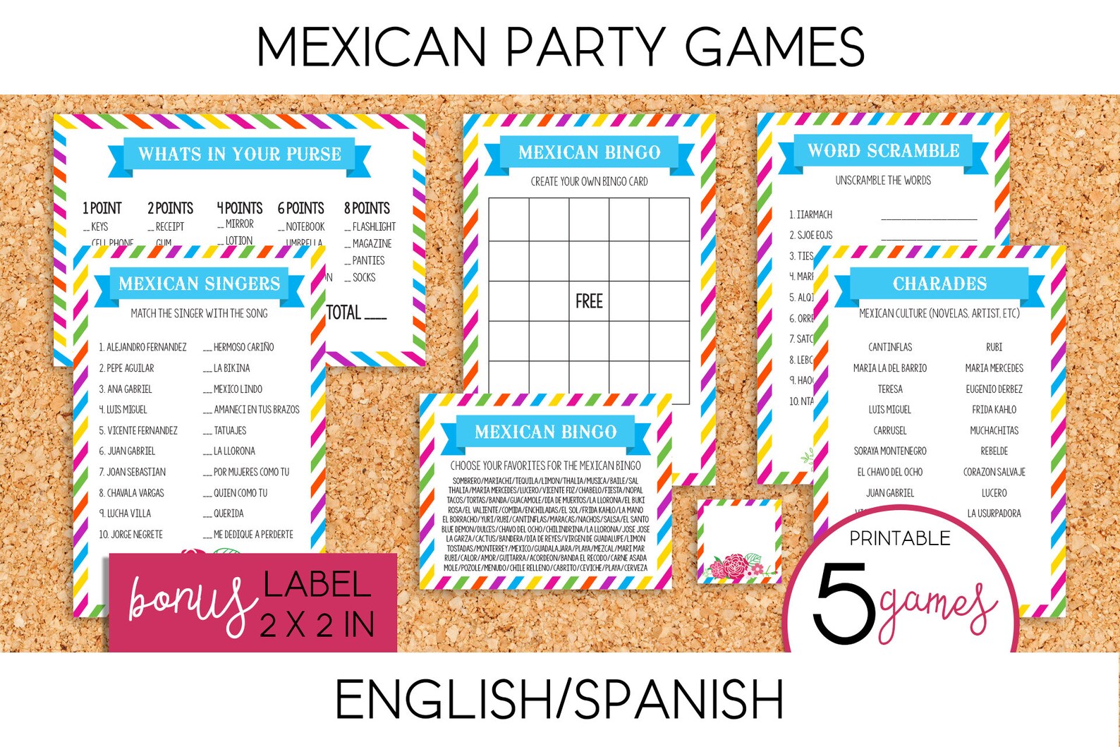 Cinco De Mayo / Mexican Party Games PRINTABLE english & - Etsy