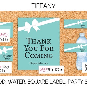 Tiffany Party, Breakfast at Tiffany / Food Label, Water Label, Square ...