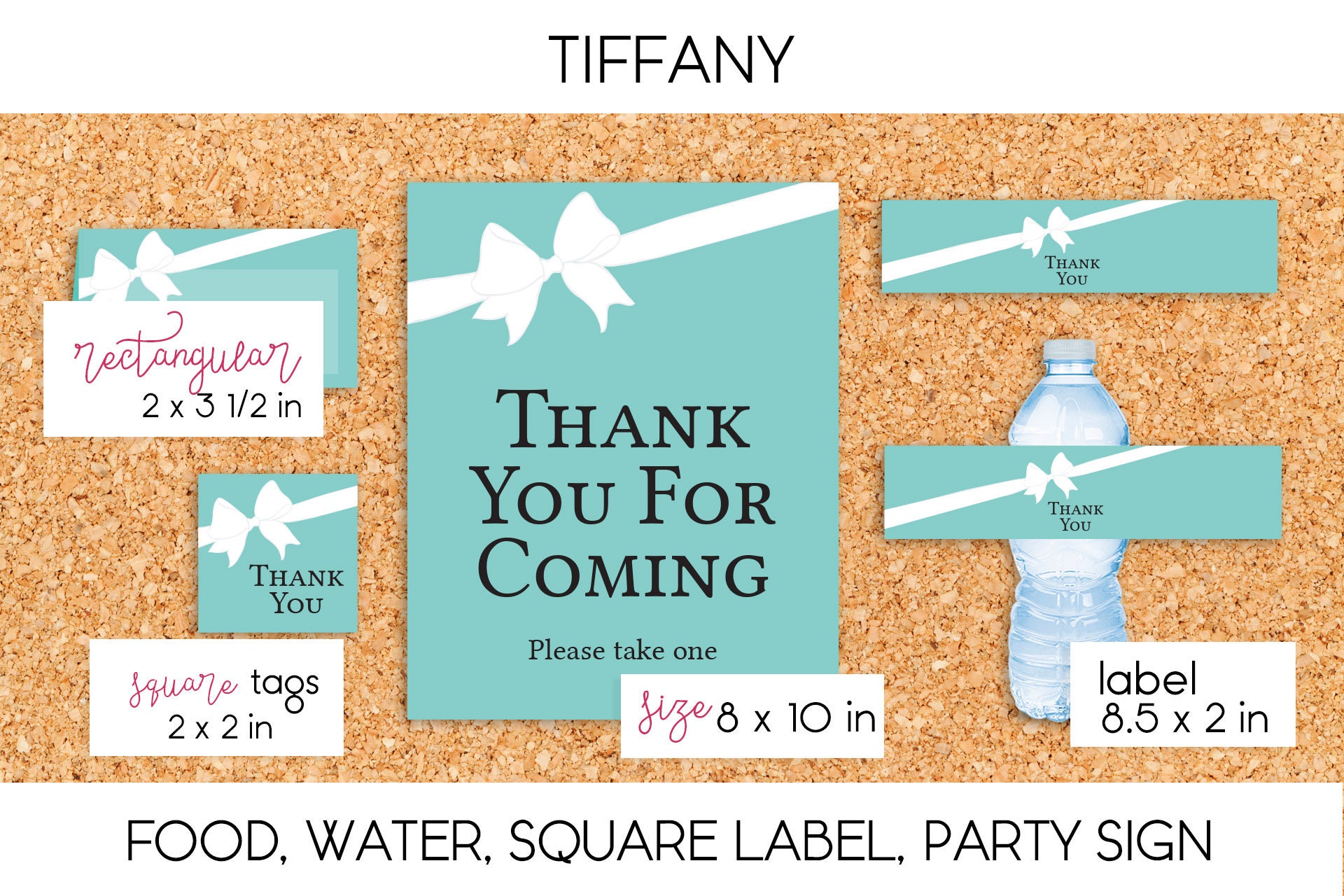 Tiffany Party, Breakfast at Tiffany / Food Label, Water Label, Square ...