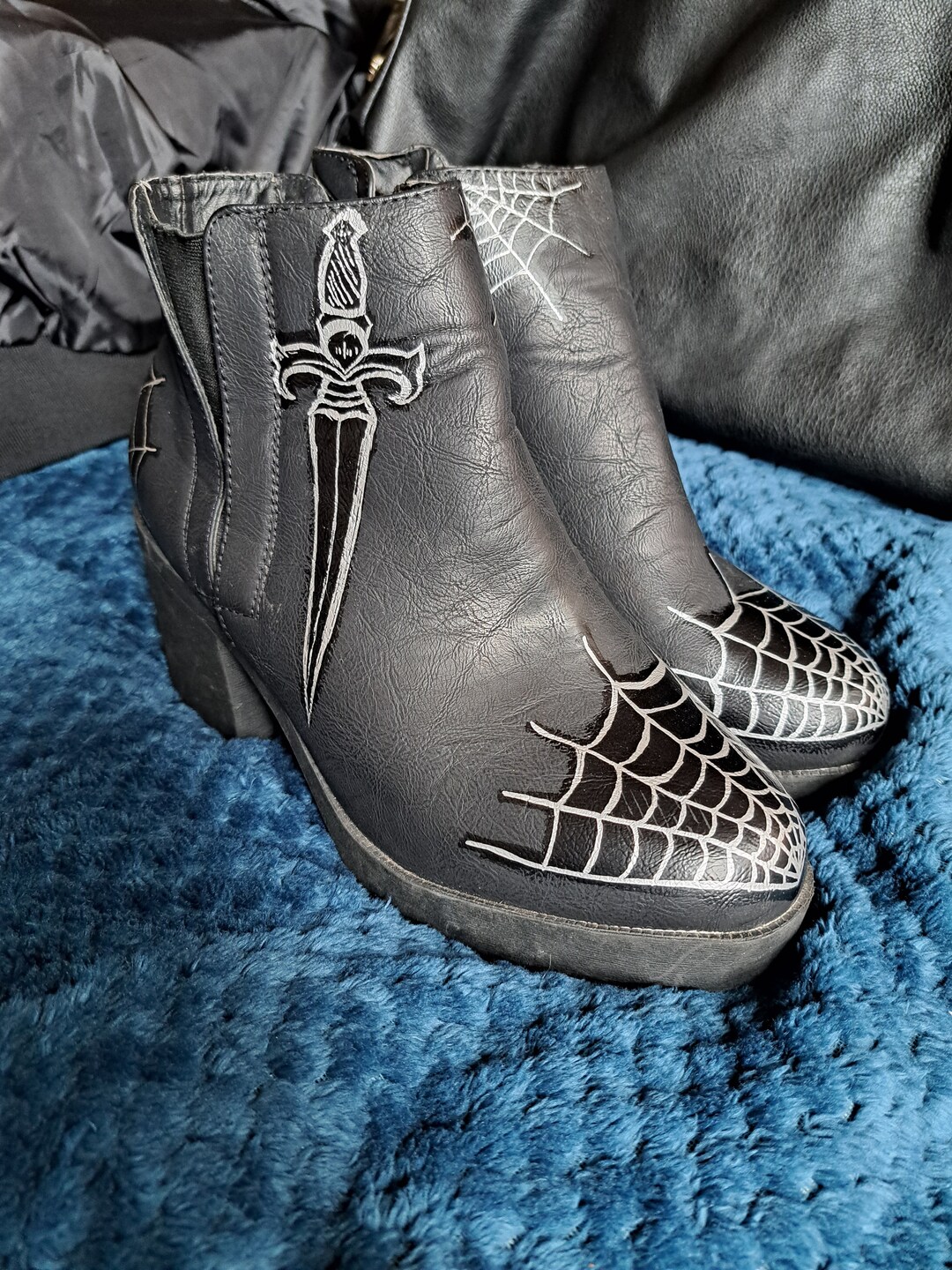 Spider Cobweb Boots Witchy Dagger Handpainted Goth - Etsy