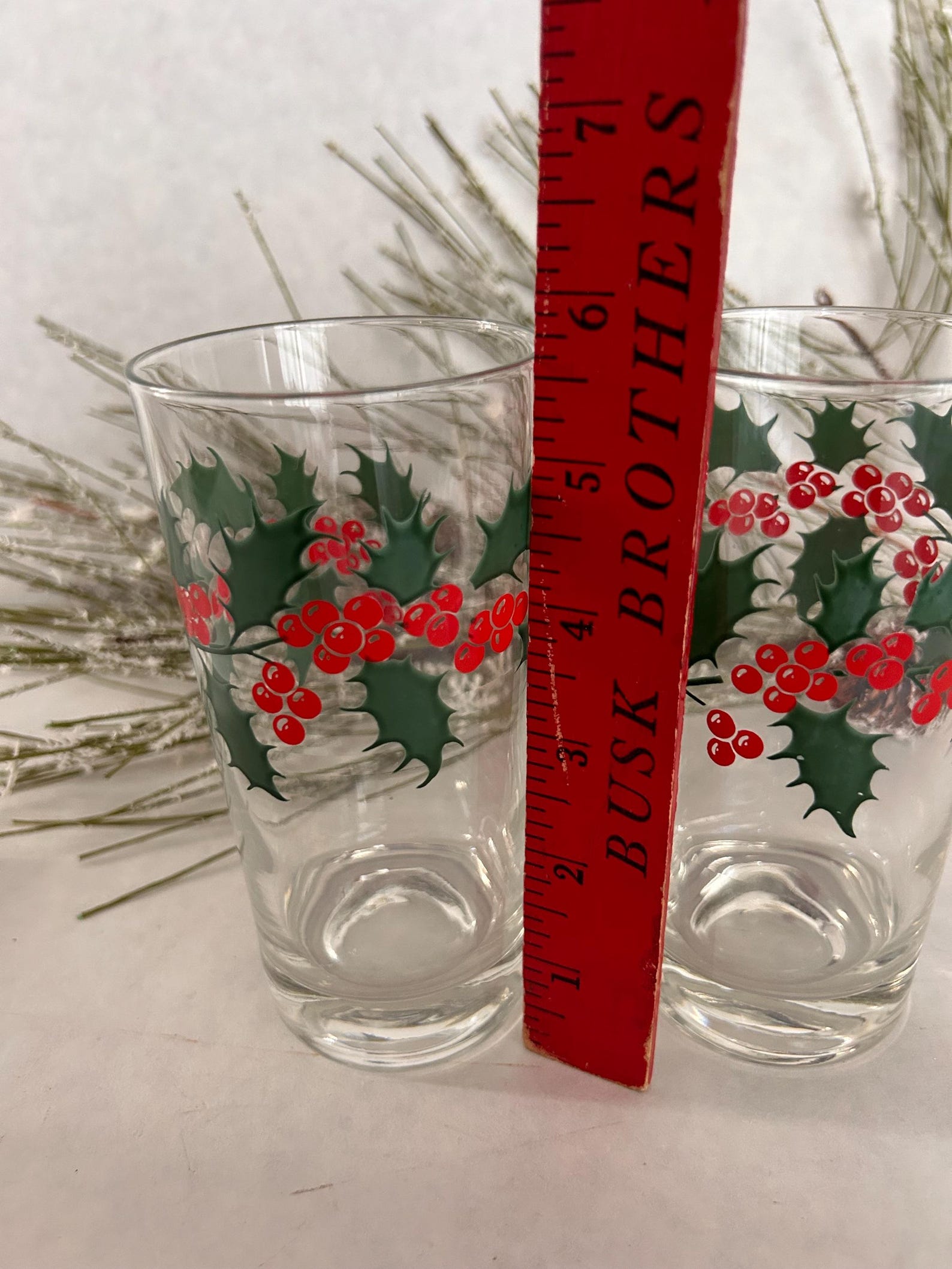 Vintage Water Glasses Set of 2 Rubel & Com Holly Berry Tumblers Holiday ...