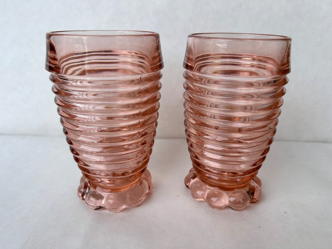 Vintage Pink Drinking Glasses Set Of 2 Collectible Glass Etsy