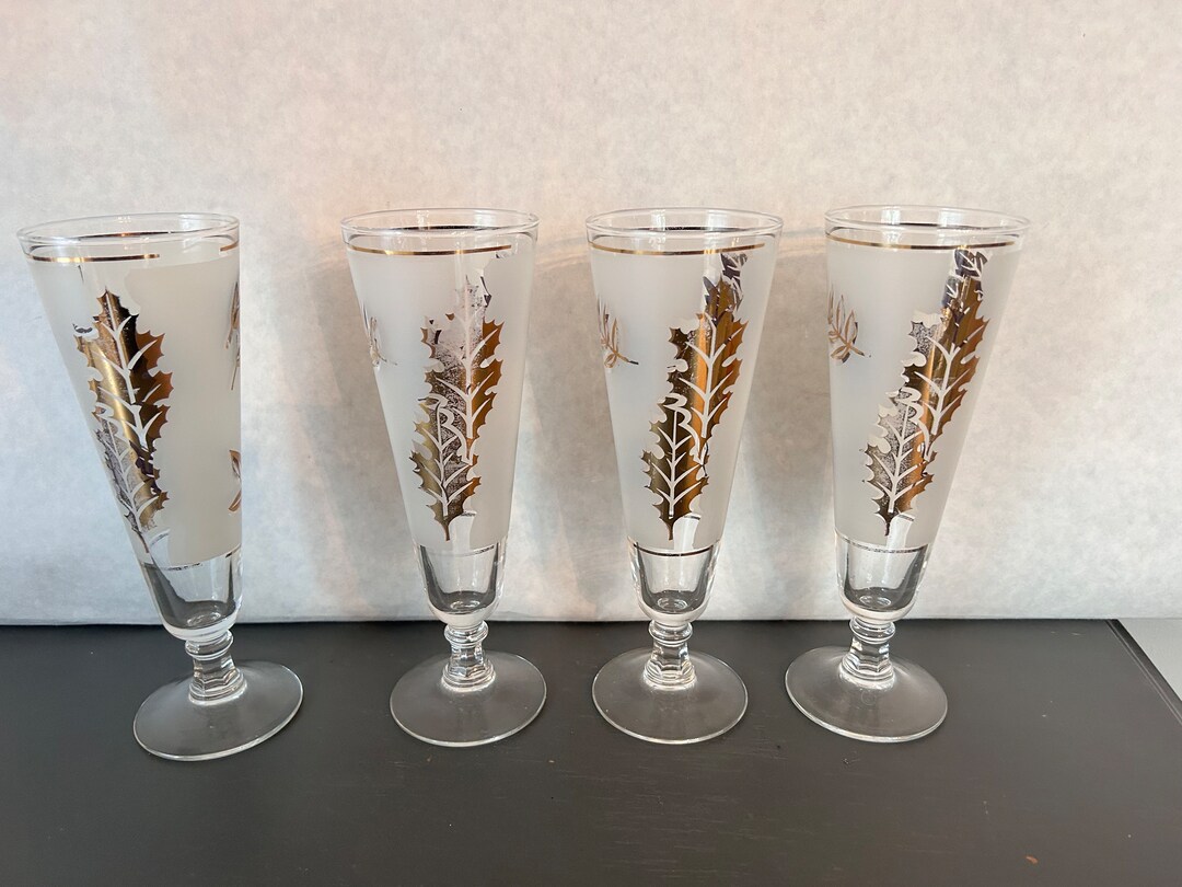Vintage Frosted Fall Leaf Beer Glasses - Libbey 1950s Barware - Set of ...