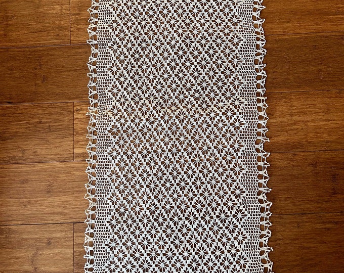 Vintage Hand Crocheted Table Runner, Antique Table Scarf, Antique ...