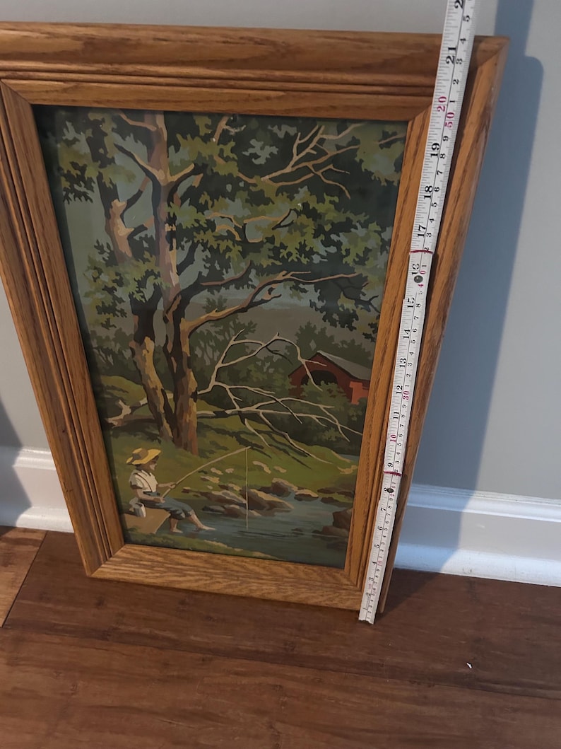Vintage 1960s Paint by Number Art, Boy Fishing, Original Wood Frame - Etsy