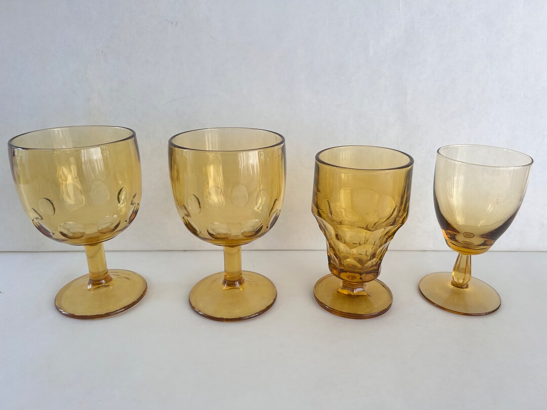 Vintage Yellow Gold Goblets, Yellow Water Glasses, Wine Glasses, Boho ...