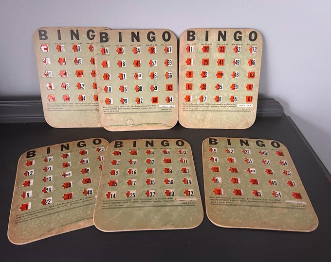 Vintage Reusable BINGO Cards Cardboard With Sliding Closures White and ...