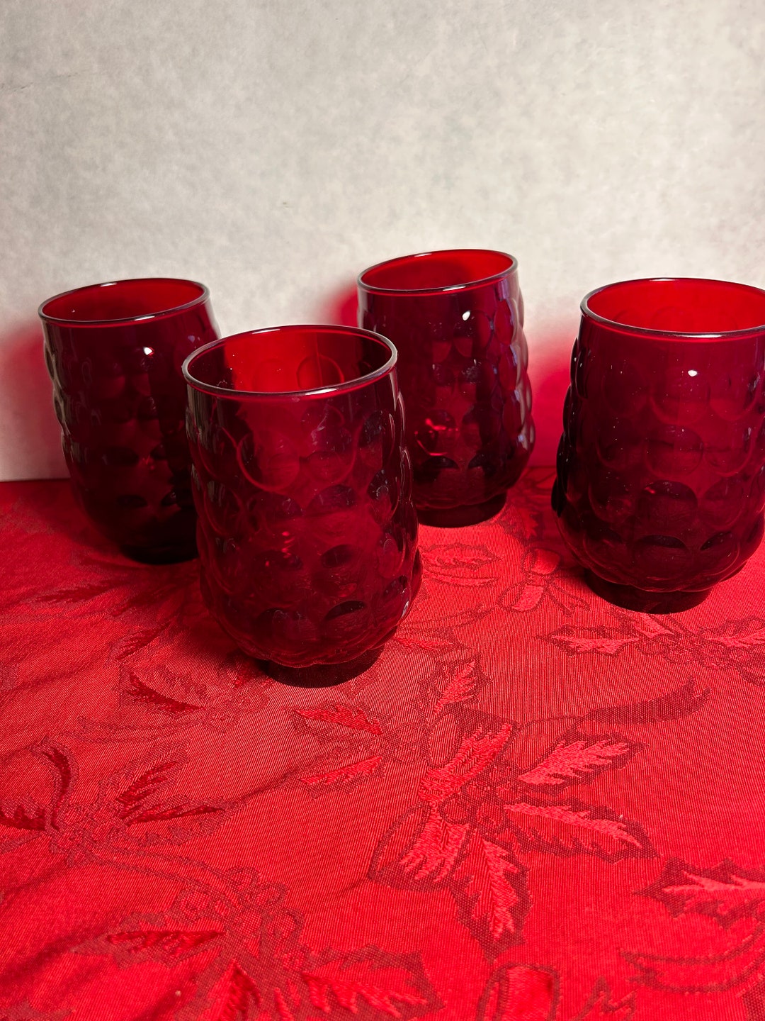 Vintage Ruby Red Bubble Glass Tumblers - Mid-century Barware Set of 4 ...