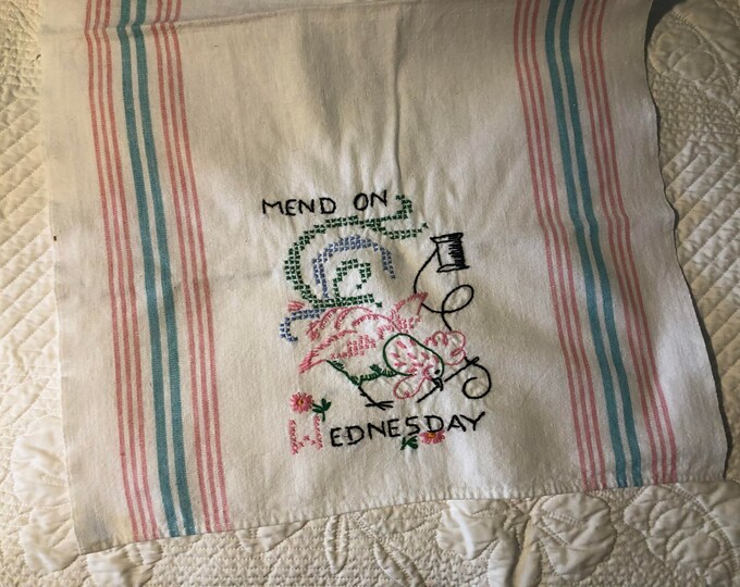 Days of the Week Hand Embroidered Dish Towels Vintage 6 Days Monday ...